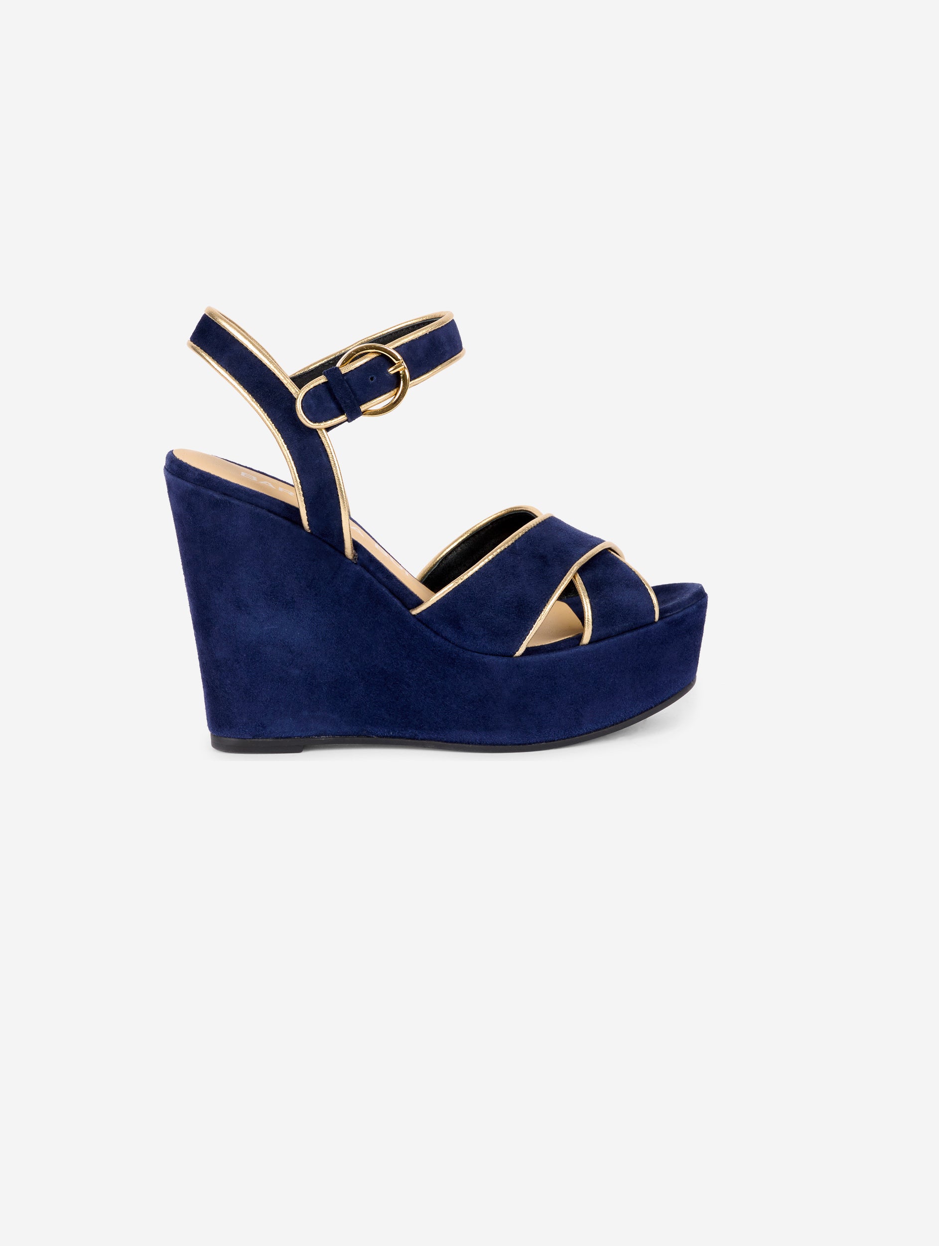 Women Shoes | wedge sandals in gold-trimmed navy suede | Barbara Bui ...
