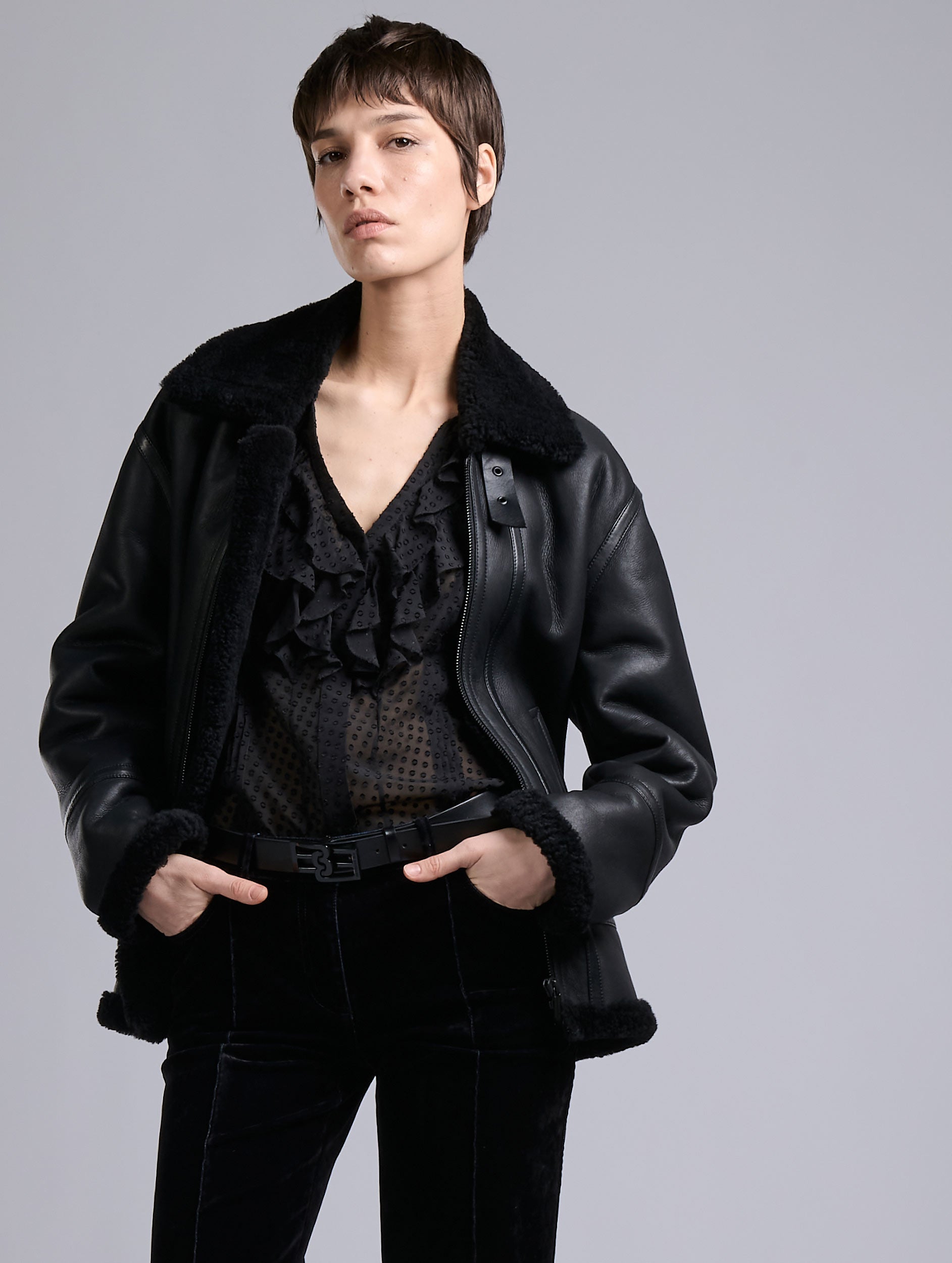Women Ready-to-wear| Black shearling jacket | Barbara Bui Official ...