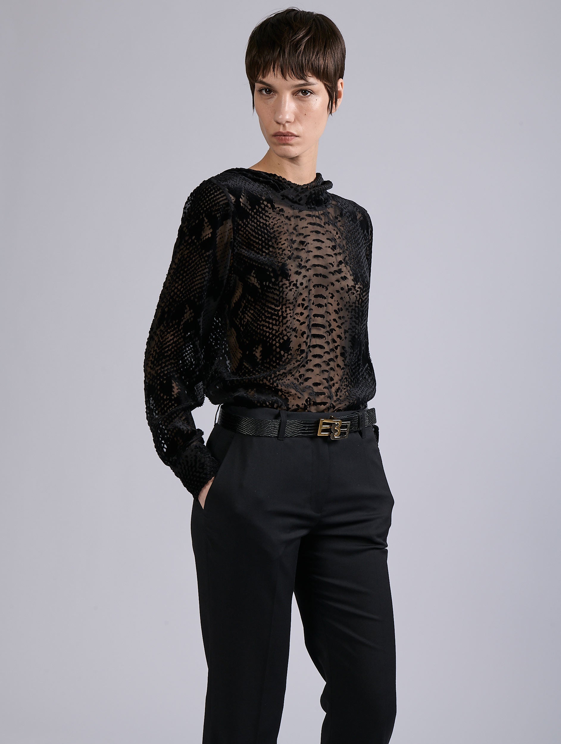 Women Ready-to-wear| Black python devoré velvet hooded top | Barbara ...